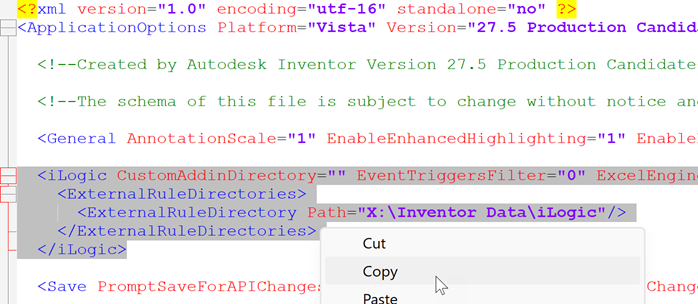 Starting Inventor with /IMPORTOPTIONS does not apply iLogic settings