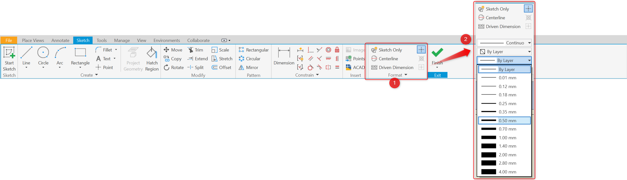 How to change line weight in Inventor drawing for imported as a sketch ...
