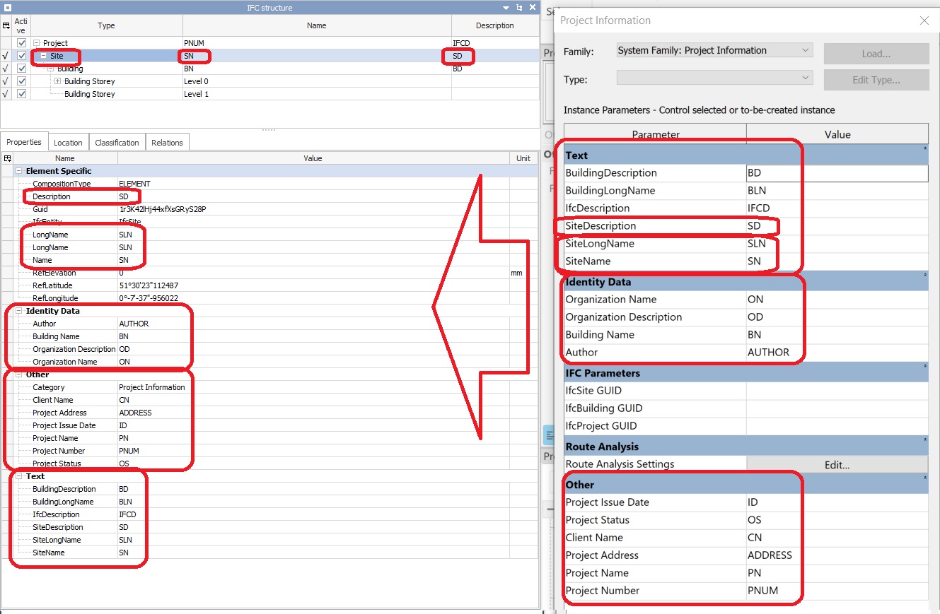 How to give names to IFCProject, IFCSite, IFCBuilding exporting IFC from Revit