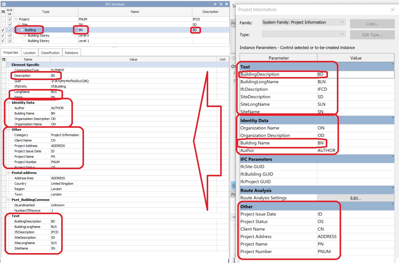 How to give names to IFCProject, IFCSite, IFCBuilding exporting IFC from Revit