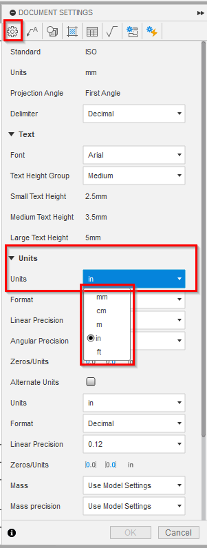 How to change Dimension units in Fusion Drawing