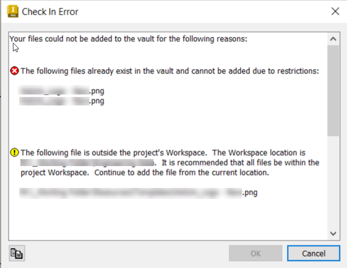 Cannot check-in drawing (.dwg) file to Vault because of missing references