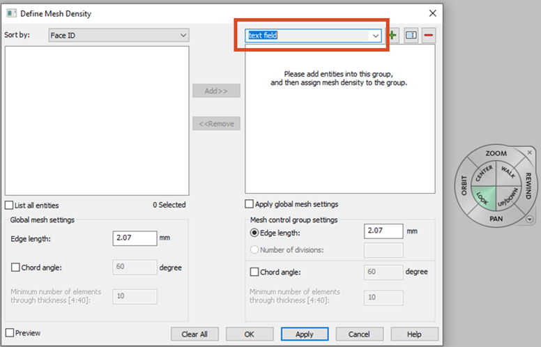 Wheel visibility toggled while typing in mesh density dialog in Moldflow