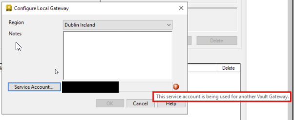 "This service account is being used for another Vault gateway" error ...