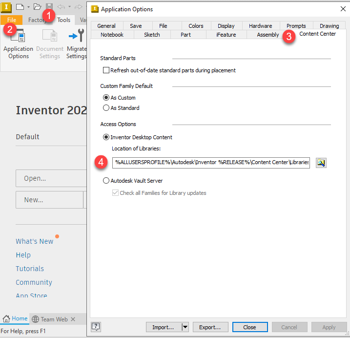 Copy Custom Content Center libraries from one PC to another for Inventor