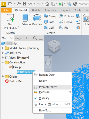 Convert a wire model from a step file into a solid in Inventor