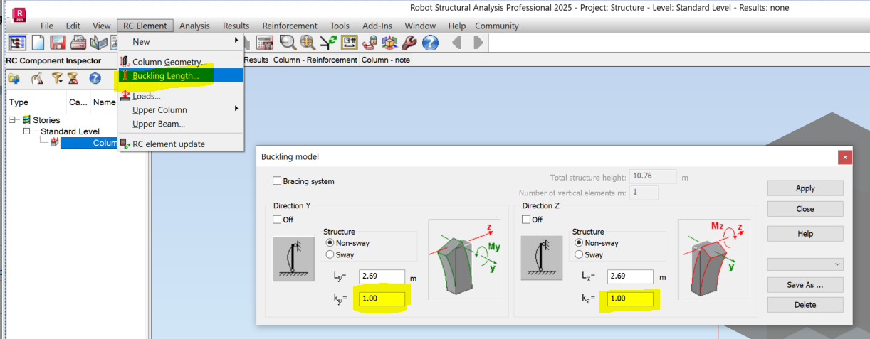 How to design concrete column considering specific buckling length ...