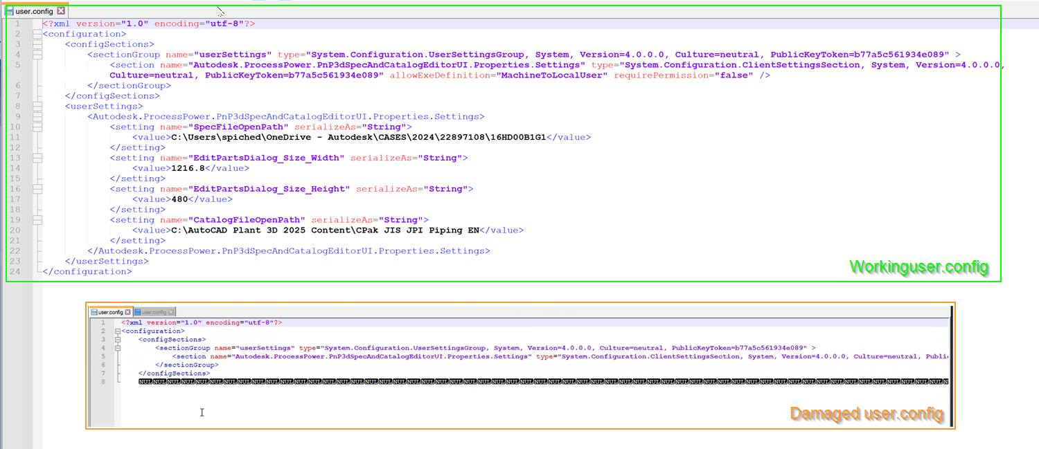 파일 열기 Autocad Plant 3d의 사양 편집기에서 작동하지 않음