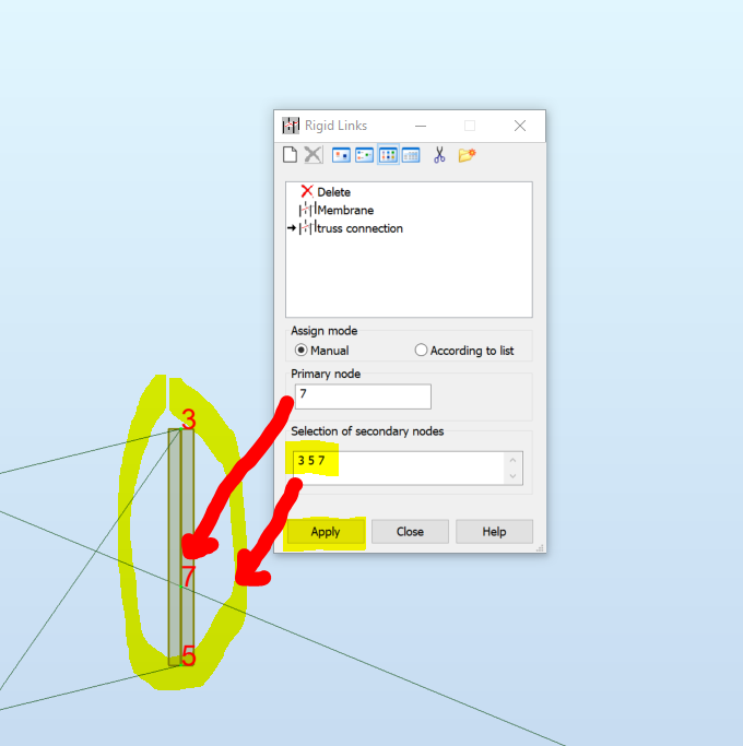How to simulate connection of upper and lower truss chord with beam perpendicular beam using bar ...