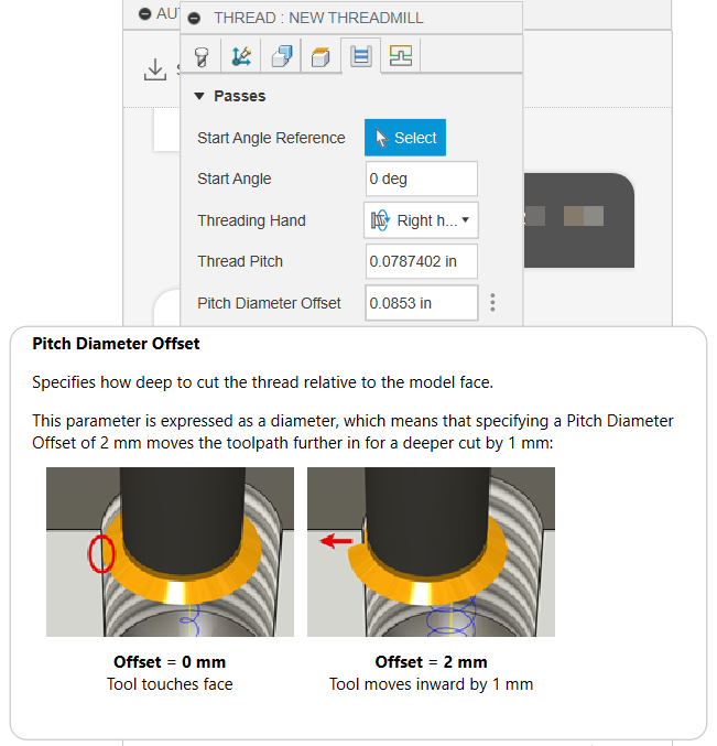How to determine the correct value for the pitch diameter offset in Autodesk Fusion
