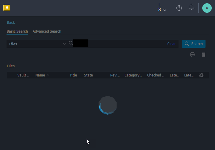Vault thin client search does not return results and shows the spinning wheel in 2025