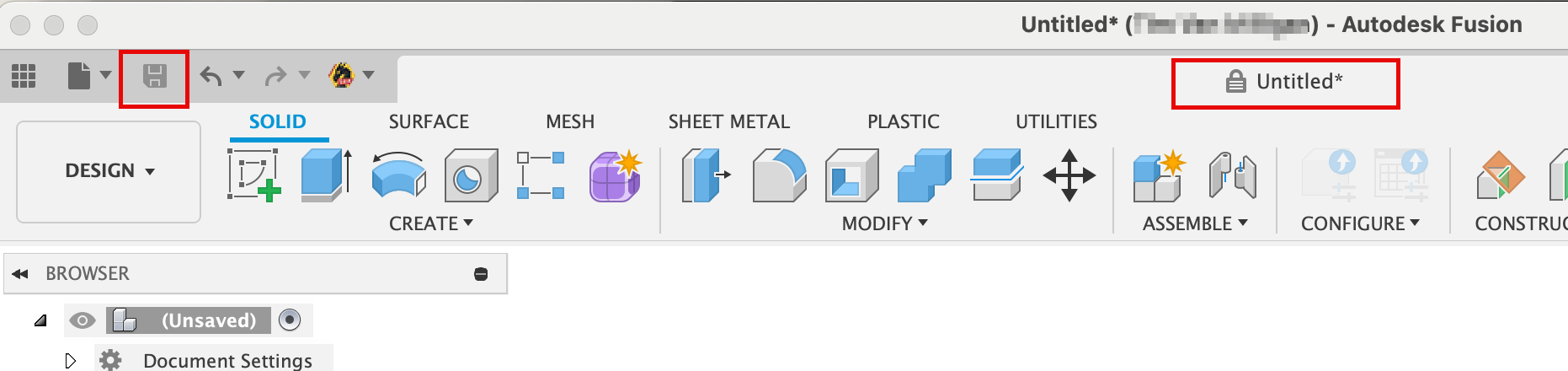 Design is showing gray lock icon and unable to save in Autodesk Fusion
