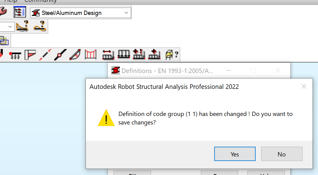 "Definition of code group has been changed" message makes any operation in steel design layout ...