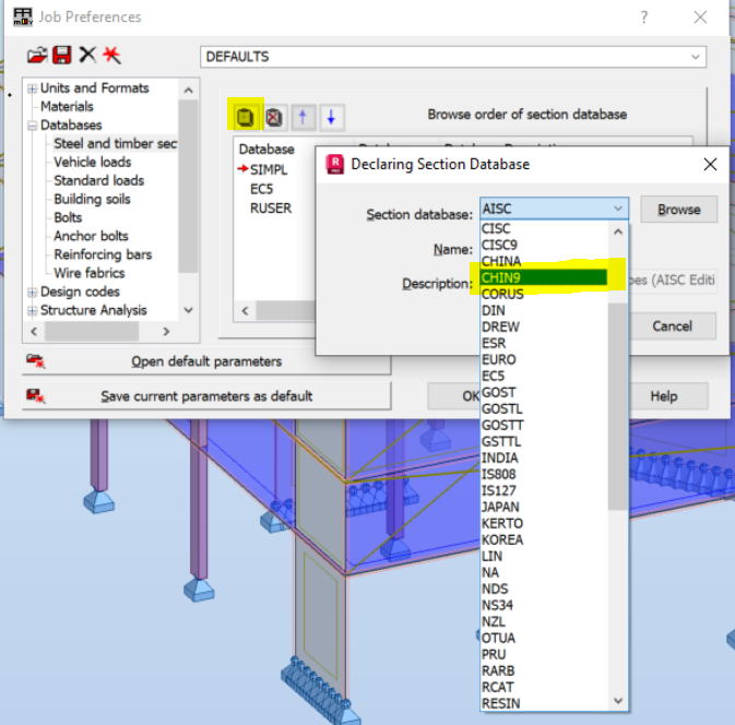 Hollow sections are not available in Chinese steel sections database in Robot Structural Analysis