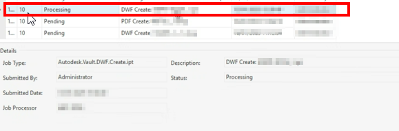 Vault Job Processor stuck in Processing state during DWF publish
