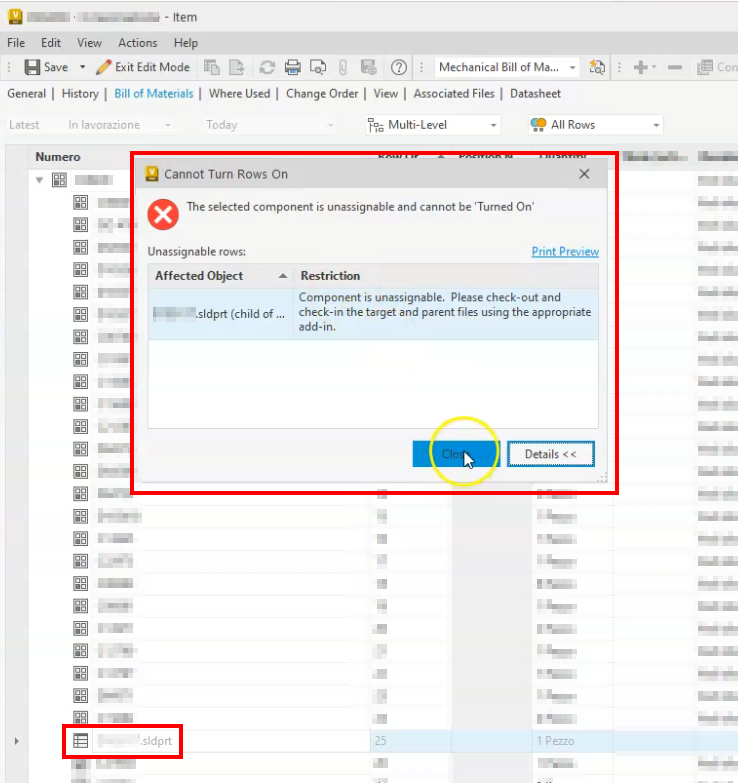 "Component is unassignable. Please check-out and check-in the target..." in Vault Item linked ...