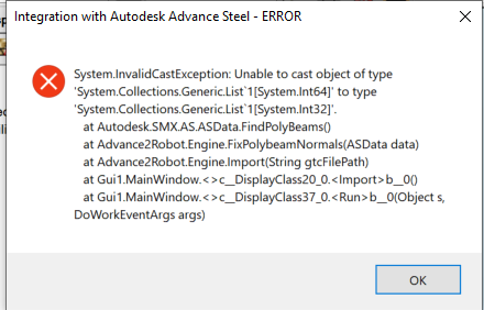 Integration with Advance Steel error while opening SMLX file in Robot Structural Analysis 2025