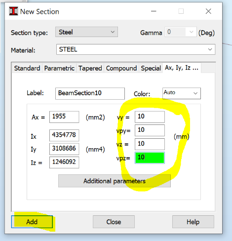 "Incomplete geometrical properties (zero values of Vy, Vpy, Vz, Vpz ...