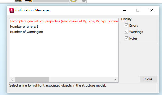 "Incomplete geometrical properties (zero values of Vy, Vpy, Vz, Vpz parameters)" reported while ...