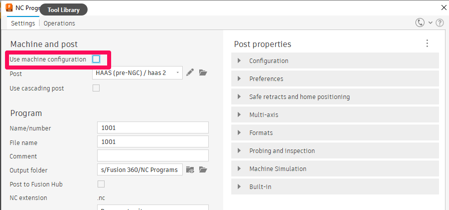Haas Pre-NGC A-axis post is missing from library in Fusion