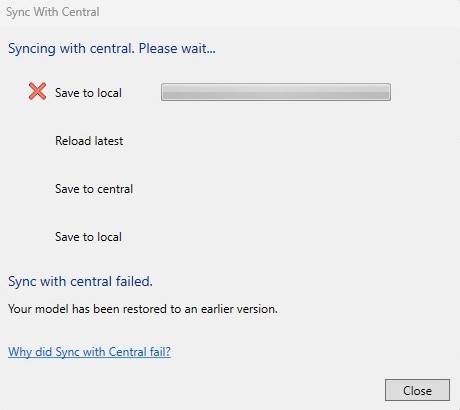 "Your model has been restored to an earlier version" when syncing a Revit cloud model to ACC/BIM 360