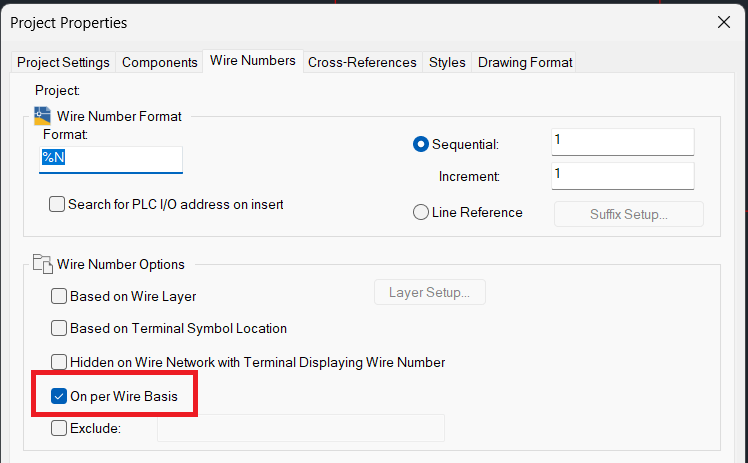 No additional wire number added when "On per Wire Basis" is active for the project in AutoCAD ...