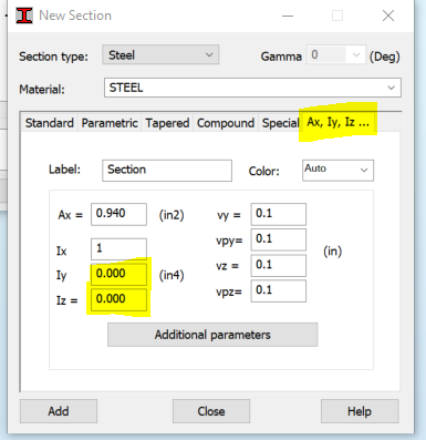 "Robot Structural Analysis에서 모델을 계산하는 동안 "관성 모멘트(Iy)가 0과 같음" 또는 "관성 모멘트(Iz)가 0과 같음"