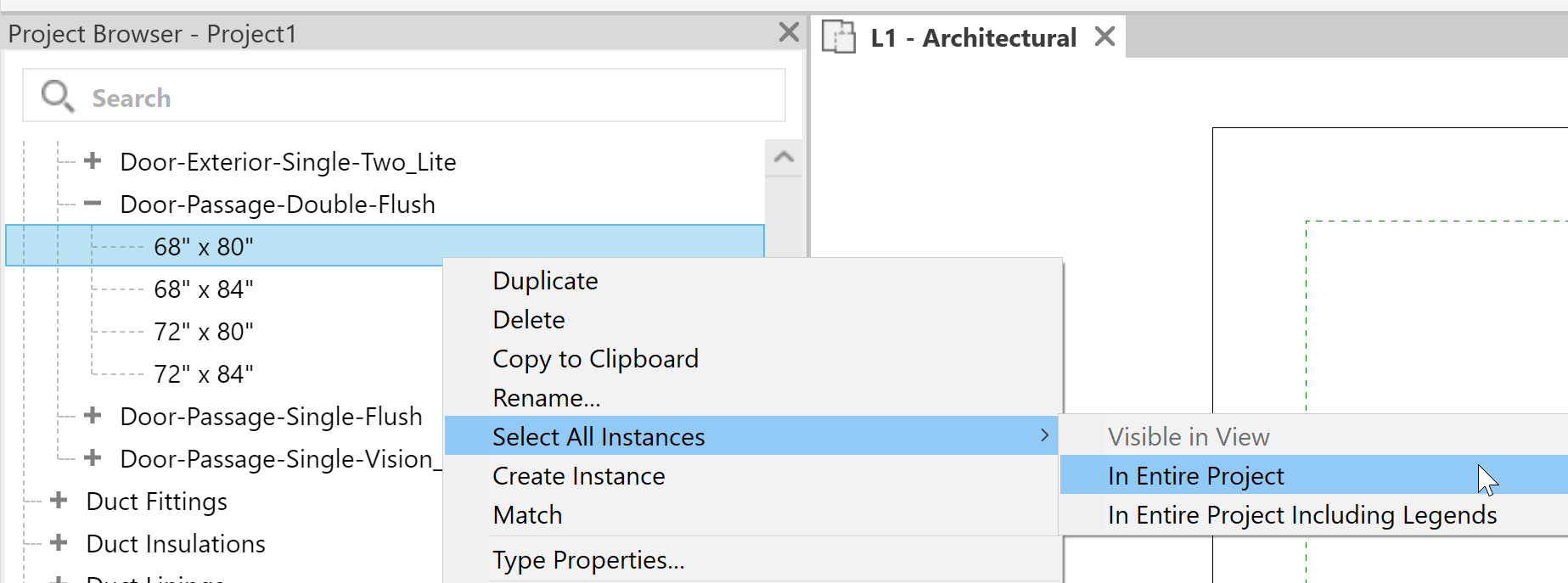 How to select all instances of a specific type of family in a Revit file