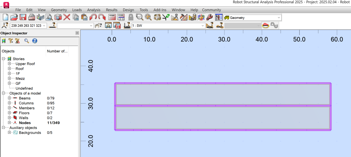 Columns not visible in planar view for model in Robot Structural Analysis