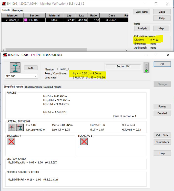 Is it possible to extract the design calculations at all verification points along the steel ...