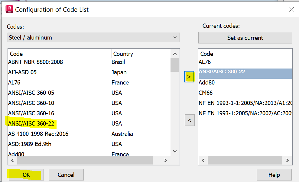 Robot Structural Analysis 2025 では ANSI/AISC 360-22 鋼コードを選択できません