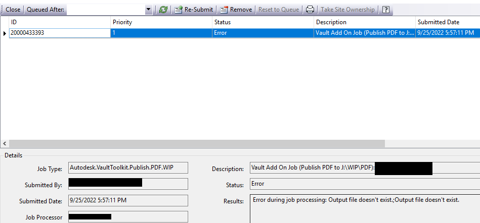 "Output file doesn't exist." when publishing PDF from DWG or IDW using the Enterprise Add-on for ...