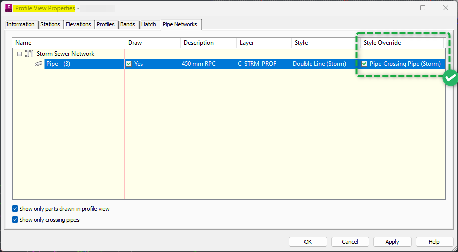 How to display crossing pipes in a profile view in Civil 3D