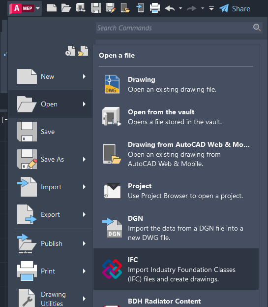 Export/Import features missing in the Application Menu of AutoCAD Architecture/MEP
