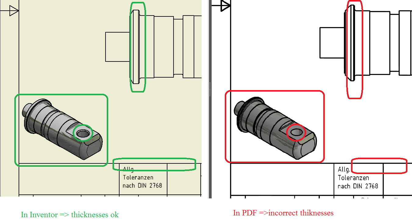 After exporting Inventor drawing to PDF the line thickness displays wrongly