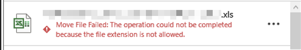 "Move file failed. The operation could not be completed because the file extension is not ...