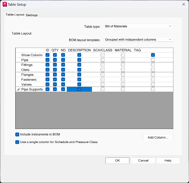 How to configure an AutoCAD Plant 3D isometric bill of material (BOM), grouped by independent ...