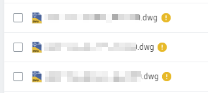 Orange circle with an exclamation point appears next to DWG or DWF file within a BIM 360 or ACC ...