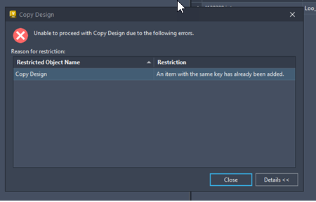 "An Item with the same key has already been added" when running Vault Copy Design on older files