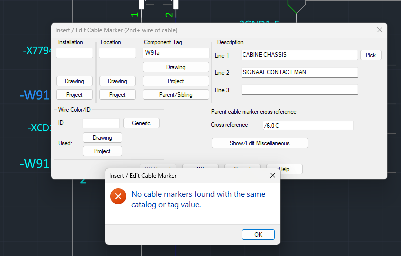 Conductor listing is not found for child Cable Markers on drawings other than the parent's sheet ...