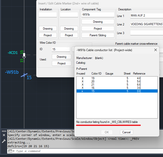 Conductor listing is not found for child Cable Markers on drawings ...