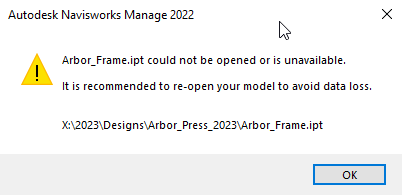 "xyz.ipt could not be opened or is unavailable." in Navisworks when opening an Inventor part