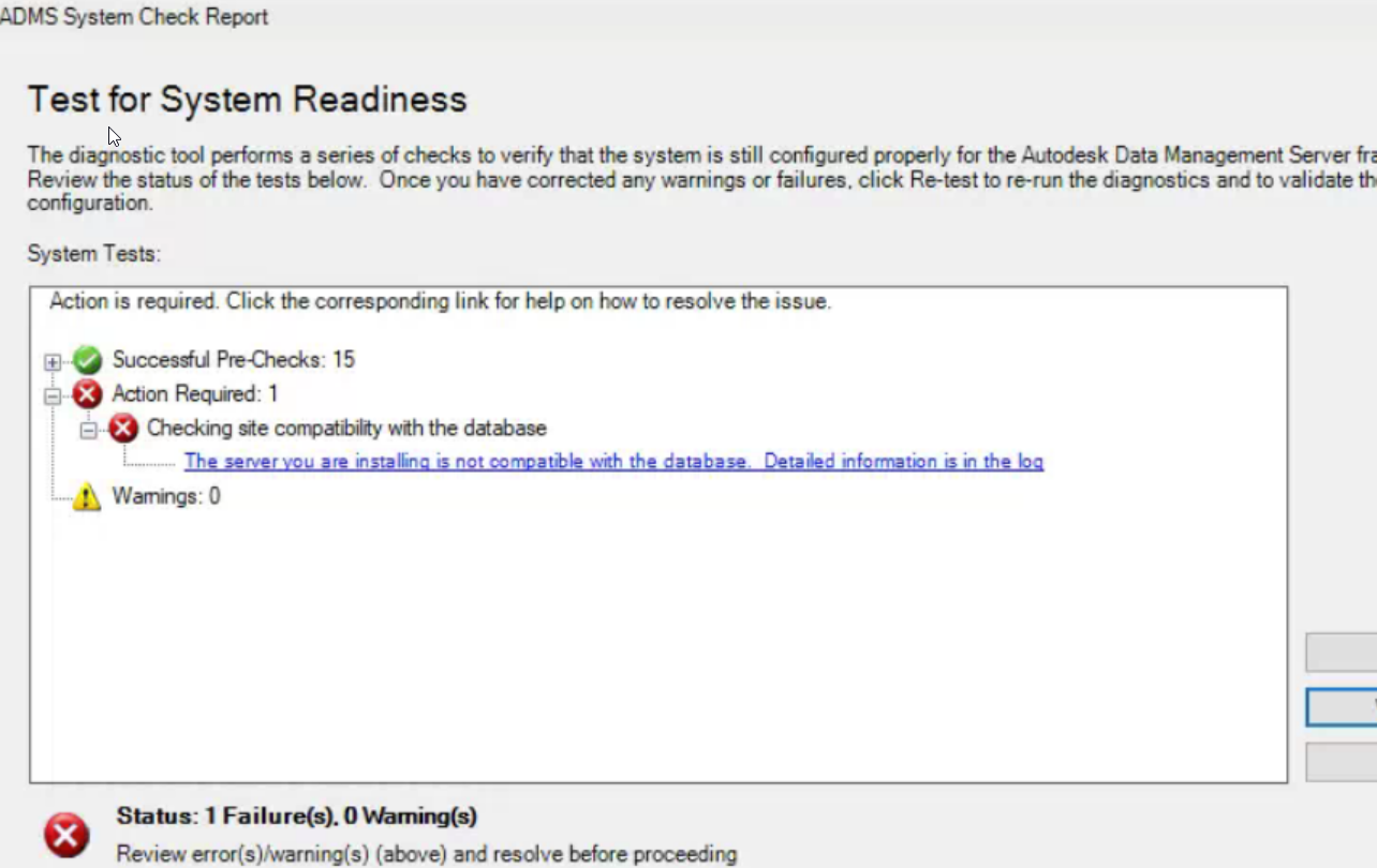 "The server you are installing is not compatible with the database..." during Vault Server ...