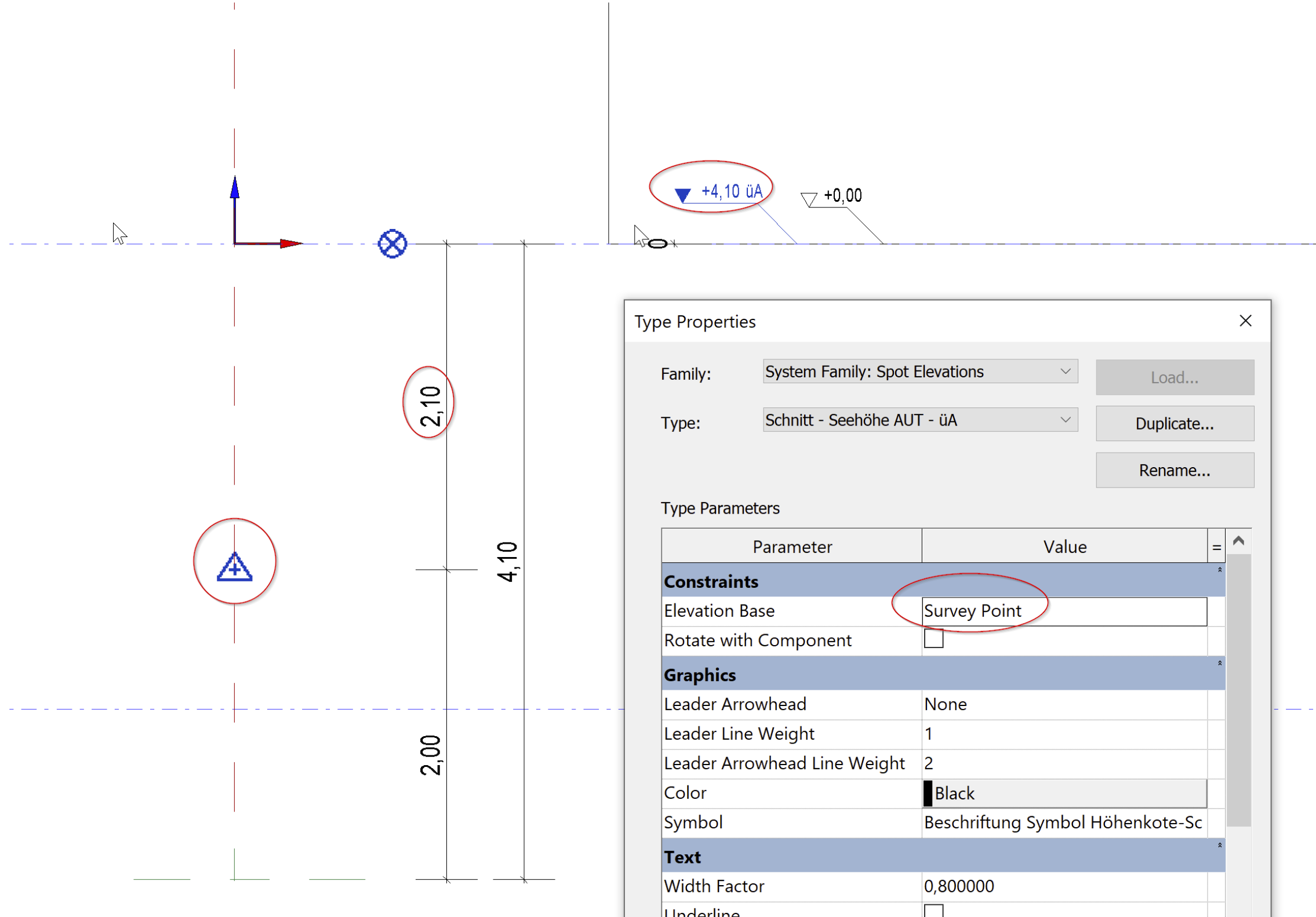 Spot elevation shows wrong value when reference is set to Survey Point in Revit