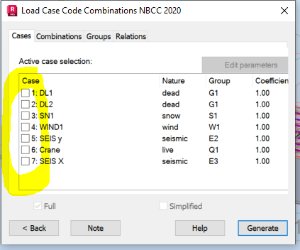 "Lack of load cases in definition of code combinations" message appears during calculations in ...