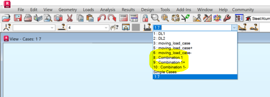 Which moving load cases should be selected for combinations generation and for steel design in ...