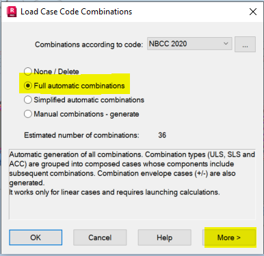 "Lack of load cases in definition of code combinations" message appears ...
