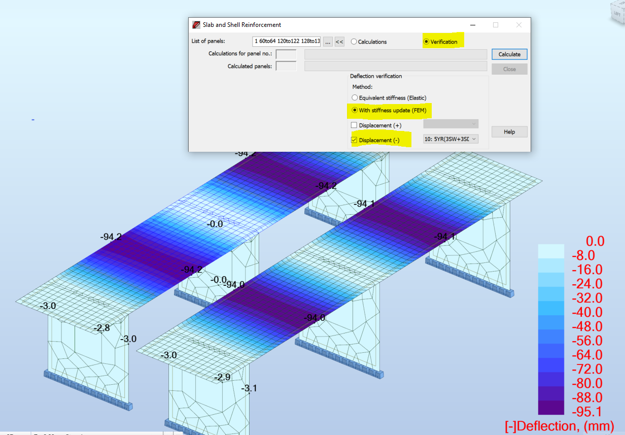 Why deflections of the same concrete slab defined as one panel and divided into multiple smaller ...