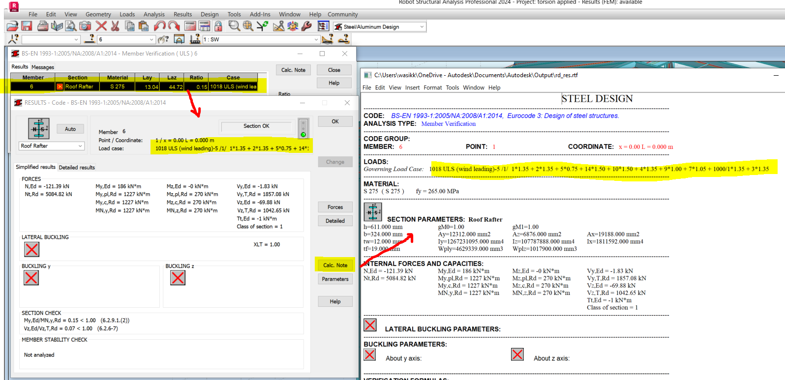 How to check critical load case for member while steel design in Robot Structural Analysis