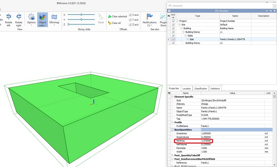 Incorrect NetArea in Base Quantities for custom made families in IFC export from Revit